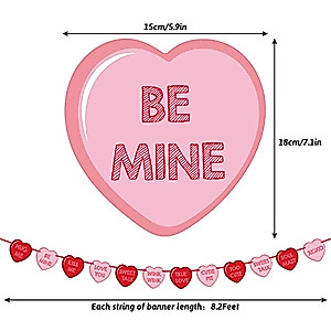 Whaline 3Pcs Valentine's Day Conversation Hearts DIY Banners Kit Include Red Pink Hearts and Ribbons Romantic Paper Hanging Bunting Garland with Sayings for Valentines Party Home Wall Decor, 8.2Ft