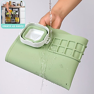 AWOKE Silicone Painting Mat - 20"X16" Silicone Art Mat with 1 Water Cup for Kids - Silcone Craft Mat has12 Color Dividers - 2 Paint Dividers (Green)