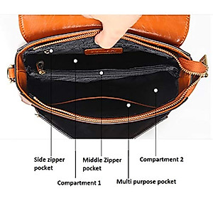 JeHouze Women's Genuine Leather Messenger Crossbody Medium Handbag Shoulder Vintage Purse (Black)