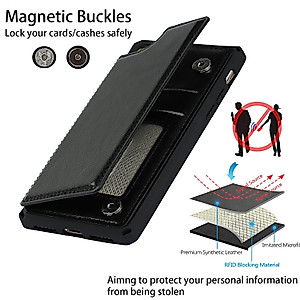 Cavor for iPhone 8 iPhone SE Case Wallet with Card Holder,Wallet Case with Card Holders for iPhone 7 Phone Case,[with Strap] PU Leather Shockproof Cover for iPhone 7/SE2022/SE2020- Macaron Black