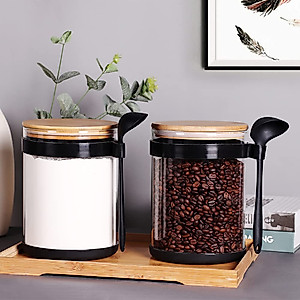 2PCS Large Glass Kitchen Canisters with Spoon and Airtight Bamboo Lids, 100 OZ Glass Storage Container for Flour, Glass Flour and Sugar Jars for Coffee, Rice Storage