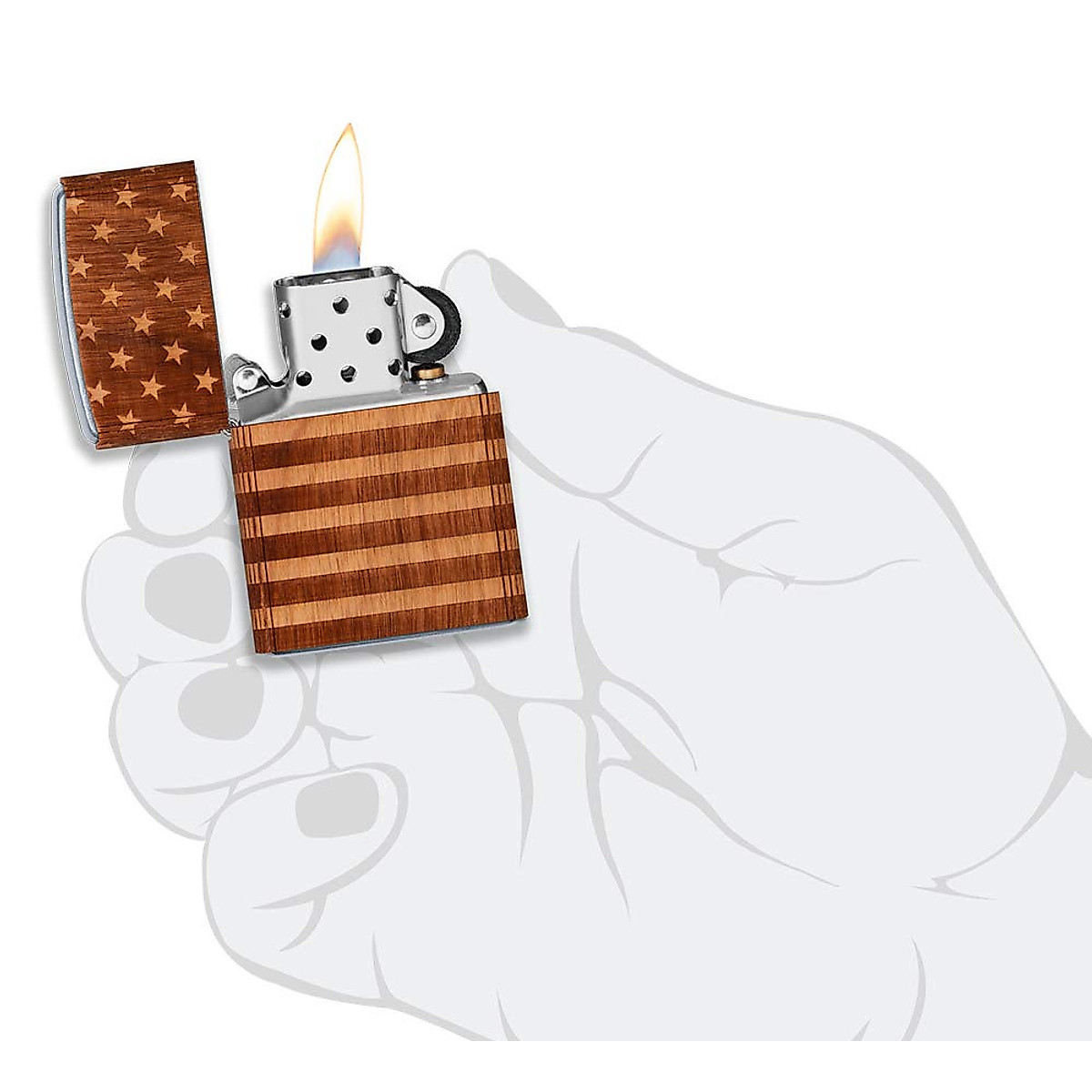 Zippo Woodchuck USA American Flag Wrap Pocket Lighter, Brown, One Size