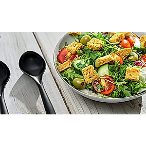 18 Pack Large Black Mixing Heavy Duty Disposable Plastic Serving Spoons Utensils Set - 10" Big Heavy Weight Reusable Cooking Plasticware for Party Buffet Catering Hard Silverware for Salads Sauses