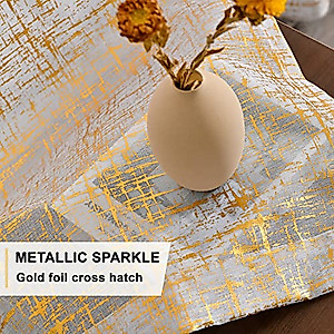 TERLYTEX Gold White Sheer Curtains 63 Inch Length, Metallic Gold Foil Cross Hatch Design Sparkle Sheer Curtains for Bedroom, Rod Pocket Privacy Glitter Sheer Curtains 2 Panels, 52 x 63 Inch, Gold