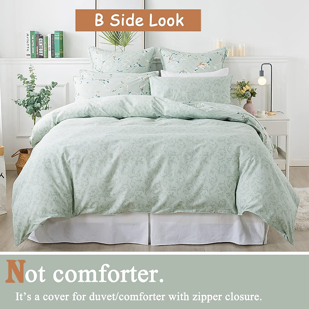 FADFAY Twin XL Duvet Cover, 100% Cotton Teal/Light Green Reversible Comforter Cover College Dorm Room Bedding Sets - Ultra Soft Pattern Printed Leaf Bedding, 3Pcs, Twin Extra Long