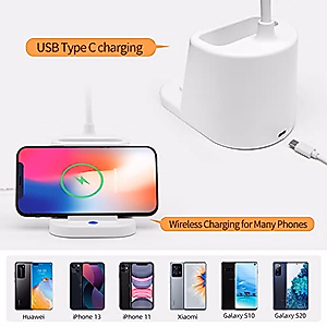 IIOSUYUI Desk Lamp for Home Office, Wireless Charger LED Desk Light with USB Charging Port, 3 Modes Table Lamp with Pen Holder Phone Holder, Desk Lamps for Students Kids