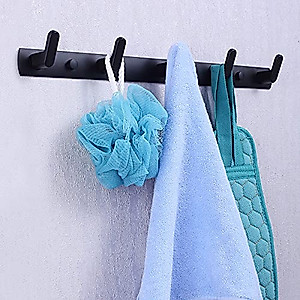 Fecraf Wall Mounted Coat Rack, Black Wall Mount Coat Rack, Modern Coat Hooks Wall Mounted for Bags, Towels, Wall Hook Rack for Entryway/Bathroom/Kitchen/ Closet, Solid Aluminum 5 Hooks Length -17.32in