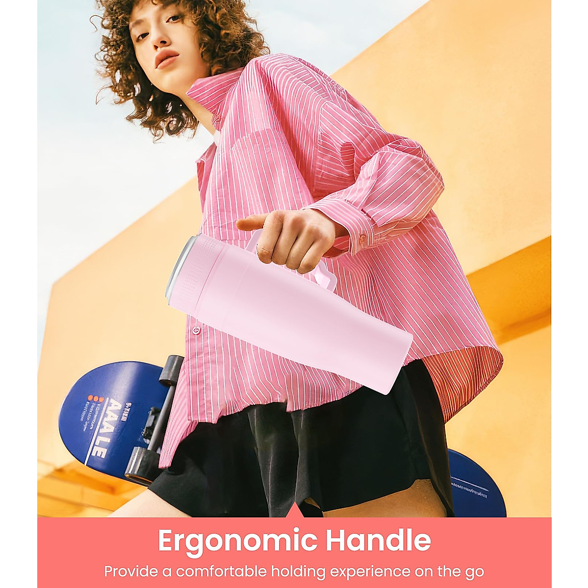 Portable Blender,MoKo 300W Portable Blender for Shakes and Smoothies,22 oz Personal Blender,Smoothie Blender with 6 Blades,BPA Free,USB Rechargeable,Handle and Straw Lid, Blender for Anywhere, Pink