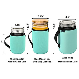 Beautyflier 16oz Regular Mouth Mason Jars Neoprene Sleeve, Mason Jars Drinking Glasses Neoprene Cover, Wide Mouth Pint 16-Ounce Glass Mason Jar Insulators with Handle, Sleeve Only