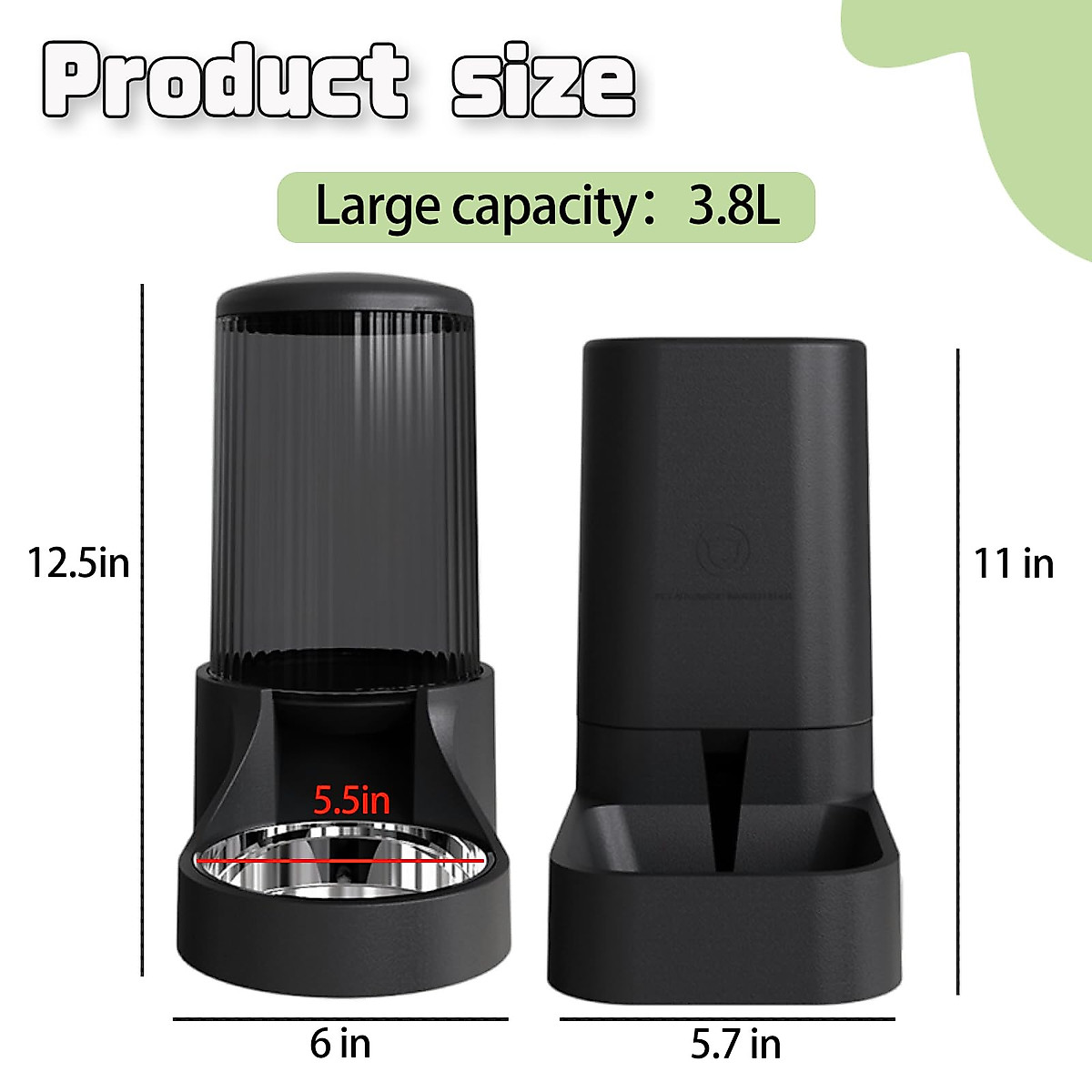 Hamiledyi Automatic Dogs Feeder and Water Dispenser Cats Gravity Food Feeder and Waterer Set with Food Bowl for Pets Puppy Kitten Rabbit(3.8L×2, Black)