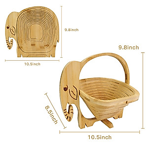 MYOSOTIS Foldable Fruit Basket Collapsible Bamboo Fruit and Veggie Basket,Fruit Bowl Holder Dried Fruit Basket Fo rChristmas Holiday Party (Elephant)