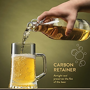 Bormioli Rocco Giara Swing Top Bottles 33 ¾ Ounce-4 Pack Round Clear Glass Grolsch Flip Top Bottle With Stopper, for Beverages, Smoothies, Kefir, Beer, Soda, Juicing, Kombucha, Water, Milk and Vinegar