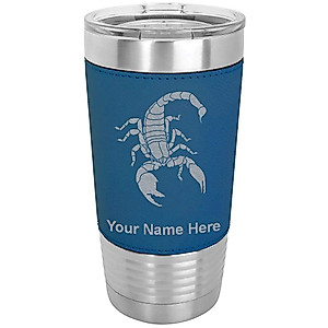 LaserGram 20oz Vacuum Insulated Tumbler Mug, Scorpion, Personalized Engraving Included (Faux Leather, Blue)