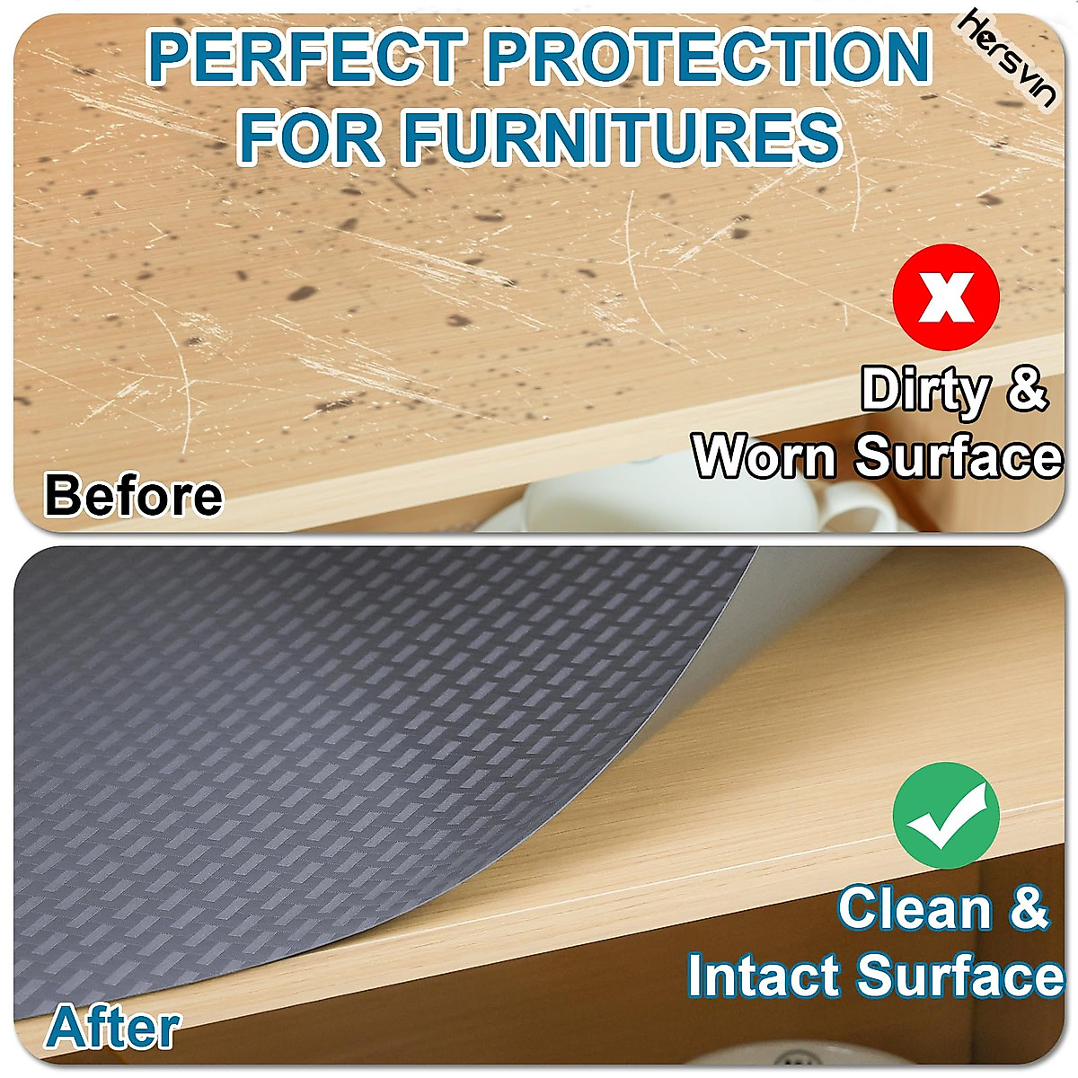 Hersvin Shelf Liners 24 in x 20 ft EVA Drawer Mats, Non-Adhesive Cupboard Pad, Kitchen Cabinet Lining Fridge Cushion (Gray/Crossed Stripe, 61x610cm)