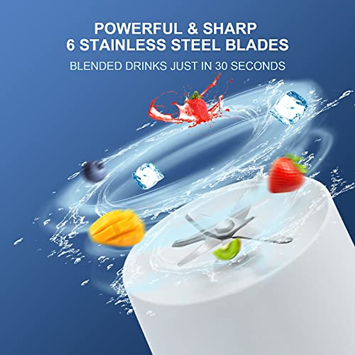 Portable Blender, Personal size Blender, USB Rechargeable Fresh Juice Blender Bottle with 6 Blades Mini Juice Blender for Travel Gym Kitchen, 450ml/15.2oz