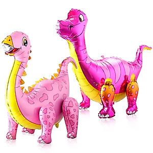 KatchOn, Giant Pink Dinosaur Balloons - 35 Inch, Pack of 2 | Dinosaur Pink Balloons, Pink Dinosaur Birthday Decorations | Girl Dinosaur Balloons, Girl Dinosaur Party Decorations | Pink Dino Balloons