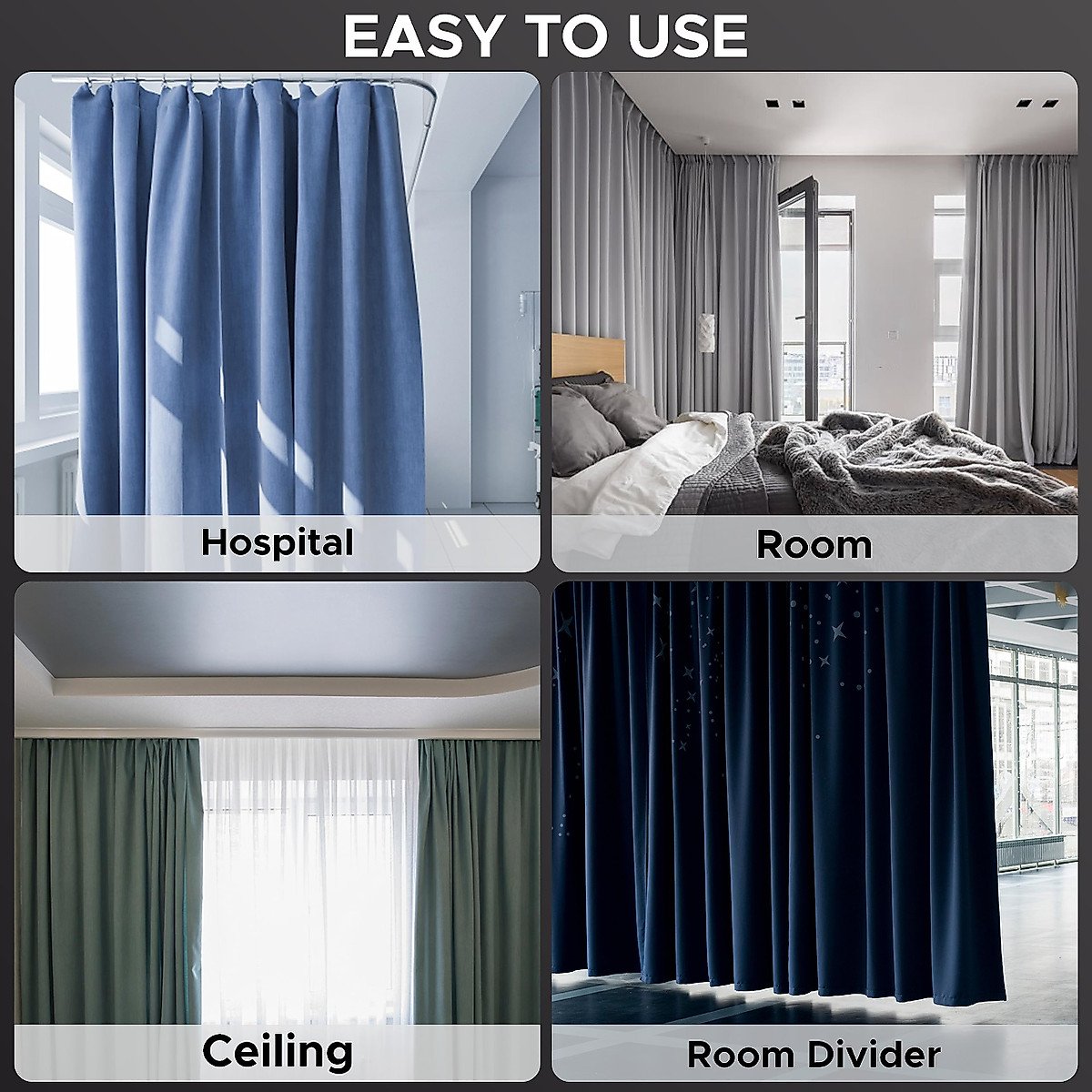 Jos & Haz Ceiling Curtain Track Set - 3ft-6.6ft / 2 Meter - Ceiling Track for Curtains-Room Divider - Curtain Track Ceiling Mount For Living Room Bedroom Drop Ceiling Shower-Ceiling Track System