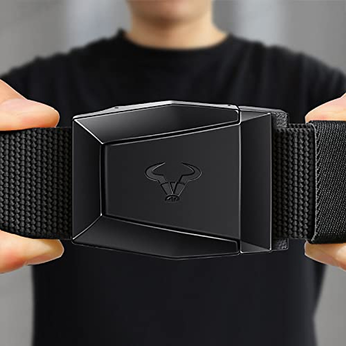 BULLIANT Tactical Belt for Men, Men Stretch Nylon Web Gift Belt 1.5"-Hiking Rigger Military Work-Quick Release(Black,34"-38" Waist Adjustable)