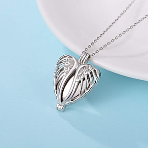 925 Sterling Silver Angel Wings Memorial Urn Locket Necklace for Ashes Jewelry Cremation Necklaces