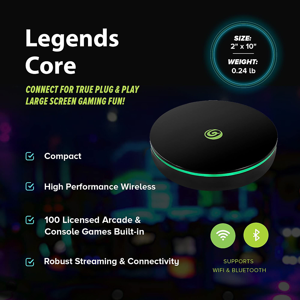 Legends Core, Plug and Play Arcade Game Console, Home Arcade, Classic Retro Video Games, 100 Licensed Genre-Defining Arcade & Console Games, Includes Action Fighting Puzzle Sports & More, WiFi, HDMI