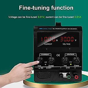 Lwlongwei DC Power Supply Variable, 30V 10A 300W Adjustable Switching Regulated DC Bench Power Supply with 4-Digits LED Power Display Coarse and Fine Adjustments