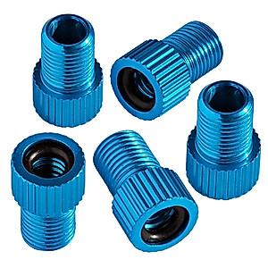 Bike Bits Presta Valve Adapter - Convert Presta to Schrader - French/UK to US - Inflate Tire Using Standard Pump or Air Compressor (5 Pack) (Sky Blue)