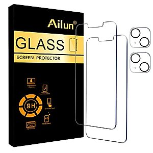 Ailun 2 Pack Screen Protector for iPhone 13 mini [5.4 inch] Display 2021 with 2 Pack Tempered Glass Camera Lens Protector,[9H Hardness]-HD