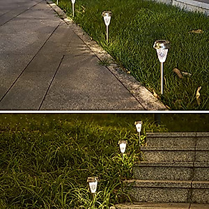 QEEPGG Solar Lights Pathway Outdoor Waterproof Stainless Steel Metal Plastic Auto On/Off Solar Powered Landscape LED Lighting for Garden Yard Walkway Lawn, Patio, Deck, Driveway Stakes