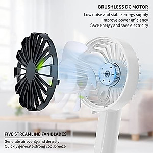 Omikaji Mini Handheld Fan, Folding Table Fan Pocket Fan with 180°Rotatable Flexible Stand, Ultra Quiet Rechargeable Portable Fan for Stroller Bike Camping BBQ Gym Office Room Car Traveling (White)