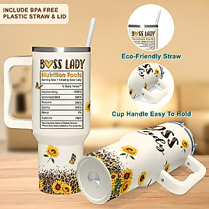 AT2Z GLOBAL Boss Lady Gifts For Women - Sunflower Gifts For Women Boss Day, Administrative Professional Day, Christmas - Thank You Gifts for Boss Lady, Manager - Boss Lady Tumbler 40oz with Handle