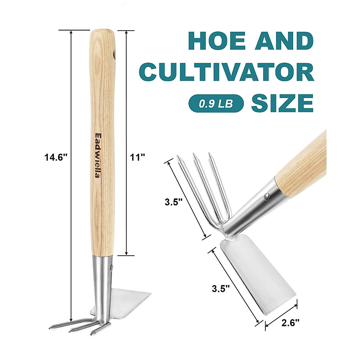 Hoe and Cultivator Garden Rake Hand Tiller Tool Wood Handle Double Sided Cultivator Versatile Tool for Digging,Loosening Soil,Weeding,Breaking Up Soil,Cultivating,Preparing Seedbeds Combination Garden