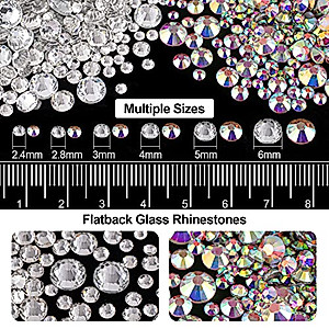 4000PCS Flatback Rhinestones and Half Round Pearls Kit #1, Multi Size Glass Clear & AB Crystals, Plastic Flat Back White AB & Beige AB Dome Bead with Pickup Pencil and Tweezer for Nail Art