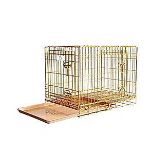 HOMEY PET Gold Color Folding Design Dog Crate Puppy Kennel with Removable Floor Grid and Pull Out Tray