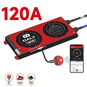 DALY Smart BMS 24V L-ion 7S 120A with Bluetooth Module Resetting Program Common Port for DIY Lithium Battery Pack(Smart BMS,120A)