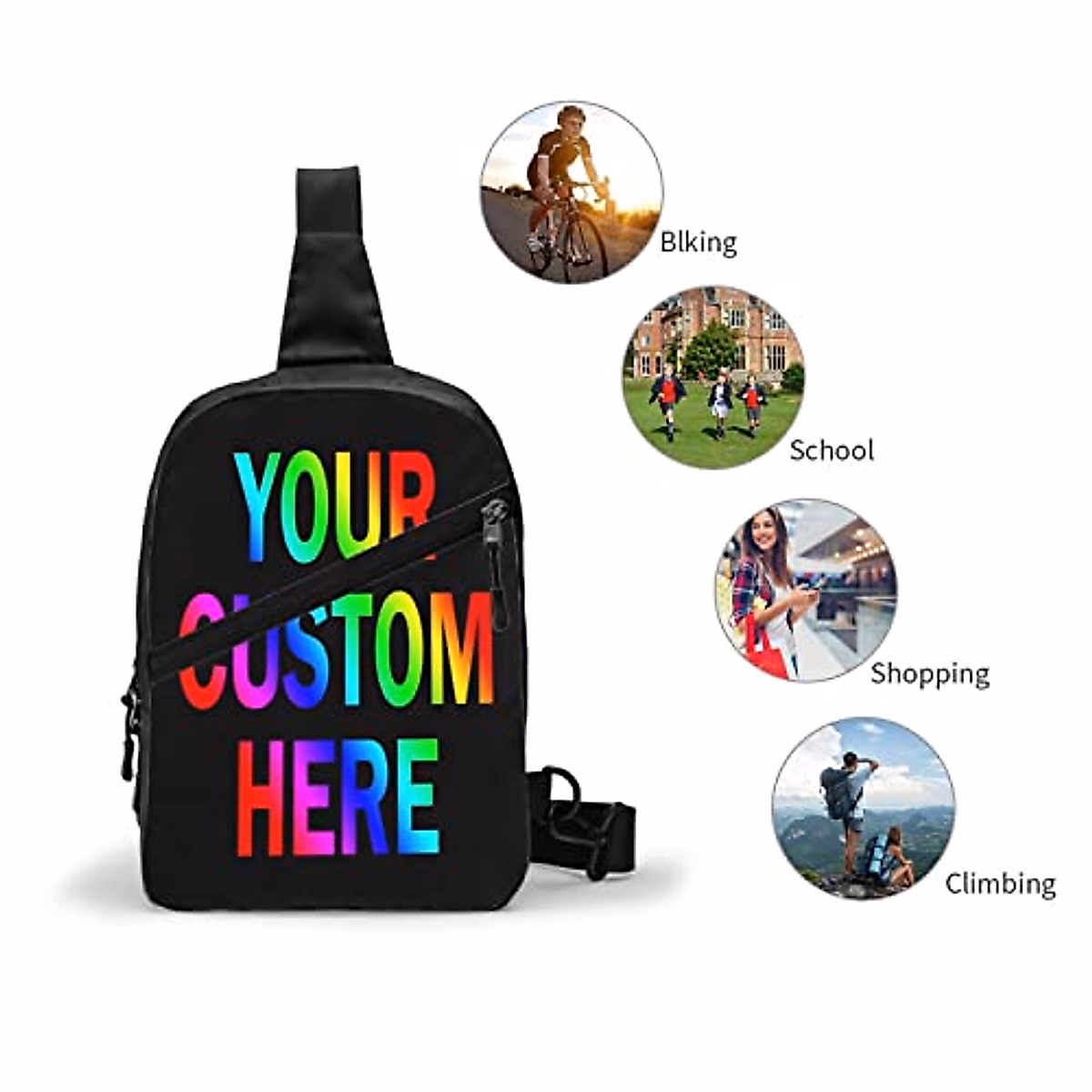 Custom Bag Sling Crossbody Bags Chest For Men Women Design Your Own Personalized Shoulder Backpack Travel Hiking Daypacks With Text Image Daypack Casual Black-2