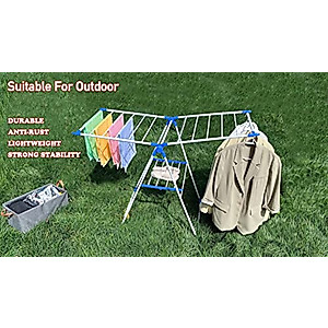 ichofun Clothes Drying Rack, Foldable 2-Tier Drying Racks for Laundry, Large Foldable Laundry Stand with Height-Adjustable Gullwings, for Clothes, Towels, Linens, Indoor/Outdoor, BlueWhite 50"
