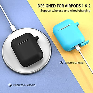 ATUAT AirPods Case Cover, Full Protective Soft Silicone Case Accessories with Keychain for Apple AirPods 1st 2nd Generation Charging Case, Front LED Visible, Black