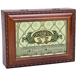 Cottage Garden Love Loyalty Woodgrain Rope Trim Music Box Plays Irish Lullaby