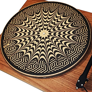 TazStudio Cork Turntable Mat for Better Sound Support on Vinyl LP Record Player - Original Geometric Design Mix Pattern [3mm thickness]-m1