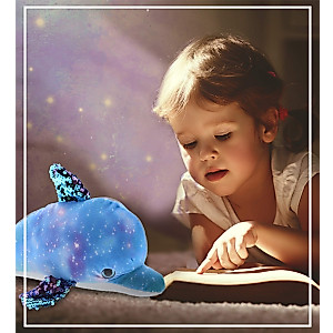 DolliBu Dolphin Space Sequin Plush - Dolphin Stuffed Animal Reversible Sequin Plush, Space-Themed Cute Stuffed Animals for Girls and Boys, Perfect Reversible Plush Dolphin for Room Décor - 12 Inches