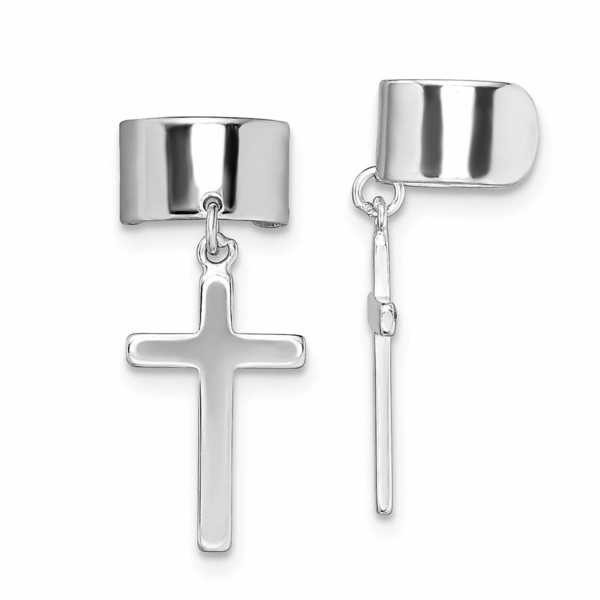 FB Jewels Solid Sterling Silver Rhodium-Plated Cuff Cross Earrings