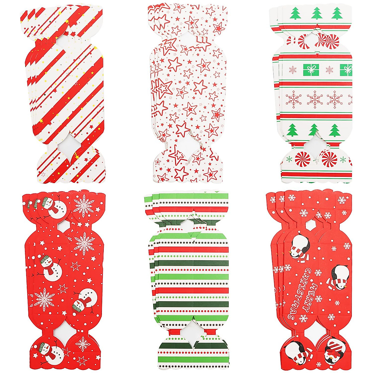 STEFORD Christmas Candy Paper Gift Boxes, 24PCS Christmas Candy Gift Treat Bags with Red Ribbon for Xmas Party Supplies