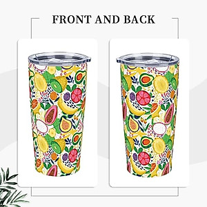 Yaxongx 20oz Tumbler Summer Fruits Banana Double Wall Vacuum Insulated Coffee Mug with Lid and Metal Straw Brush Reusable Stainless Steel Water Bottle Travel Cup Gifts for Car Ice Drinks Hot Beverage