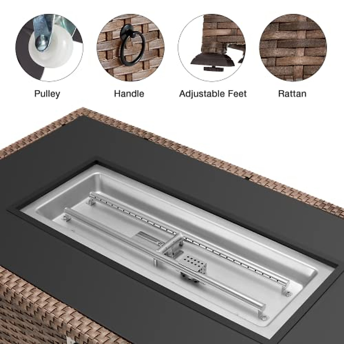 GYUTEI Propane Fire Pit Table 50 Inch Gas Fire Pit Table 50,000 BTU with Glass Wind Guard Auto-Ignition with CSA Certification Waterproof Cover Fire Pit for Outdoor(Light Brown) (Light Brown)