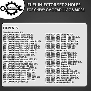 Fuel Injector 2 Holes 8Pcs | 4.8L 5.3L 6.0L Engine | for 2001-2007 Chevy Silverado Suburban Tahoe GMC Sierra Yukon Cadillac Escalade & More | Replace# 25317628, 17113698, 17113553, FJ315, FJ10062