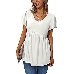 Glanzition Oversized T Shirts for Women Tunic Tops to Wear with Leggings Short Sleeve White L