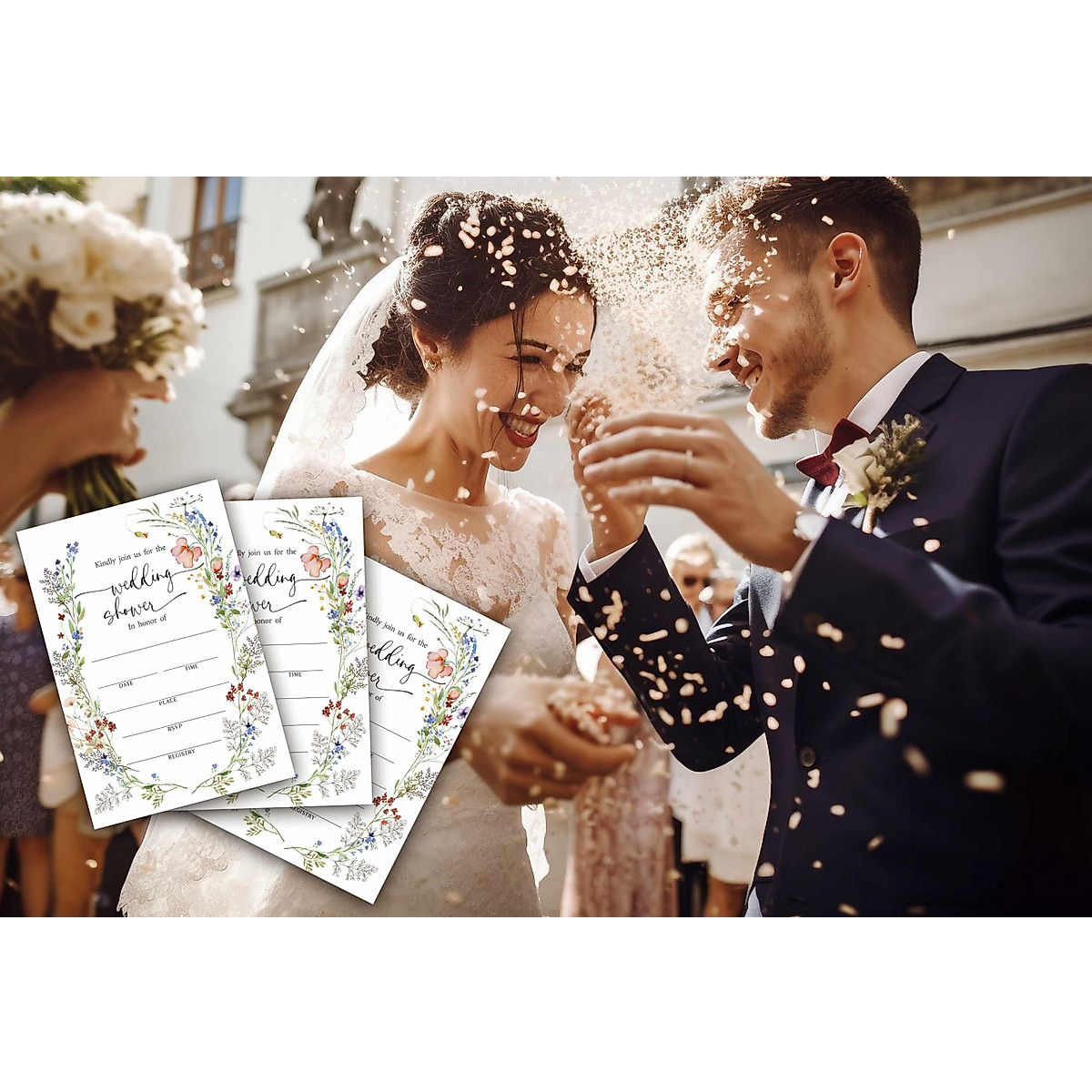 Wildflower Wedding Shower Invitations, Watercolor Floral Wedding Party Invitations, Bridal Shower Party Fill In Invitation Cards, Engagement Party Favor Supplies(20 Invites With 20 Envelopes) -03