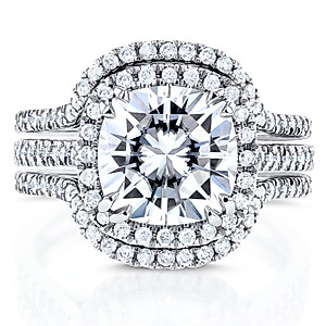 Kobelli Cushion Moissanite Halo Bridal Set 3 1/2 CTW 14k White Gold (3 Piece Set)