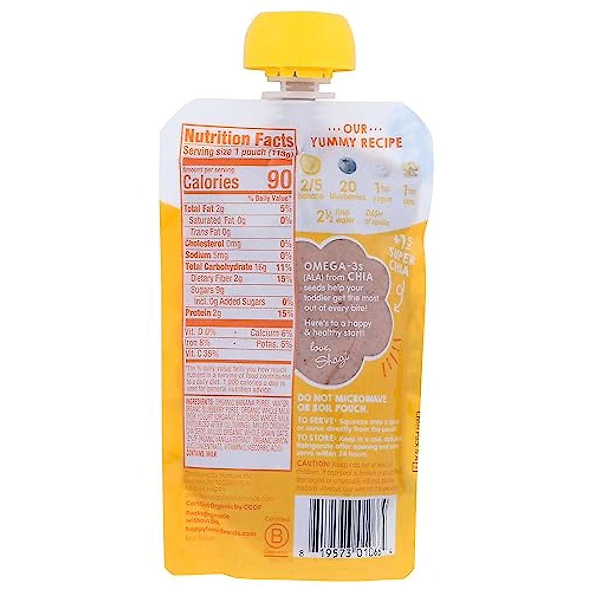 HAPPY TOT BABY Organic Banana Blueberry Yogurt & oats Super Morning, 4 OZ