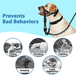 BARKLESS Soft Dog Head Collar, Padded No Pull Head Halter, Dog Training Nose Leash with Safety Link for Medium Large Dogs, Adjustable Muzzle Leash, Easy Control for Dog Walks(Black, M)